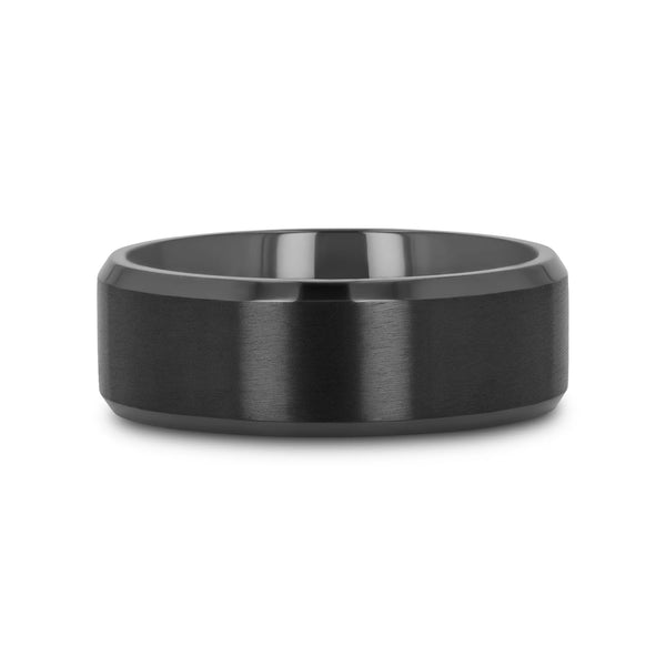 Kadin Men's Brushed Black Titanium Wedding Ring with Polished Beveled ...
