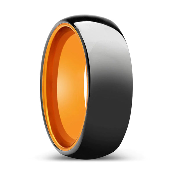 SANTO Domed High Polish Black Tungsten Ring with Orange Inside - 6mm ...