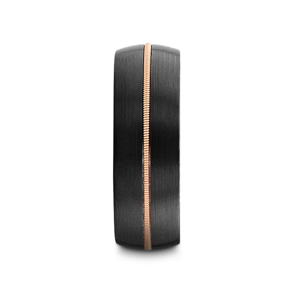 Reem Black Tungsten Ring with Brass Guitar String and Whiskey Barrel I ...