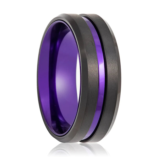 SAPPHO Men's Black Tungsten Carbide Wedding Ring with Purple Groove ...