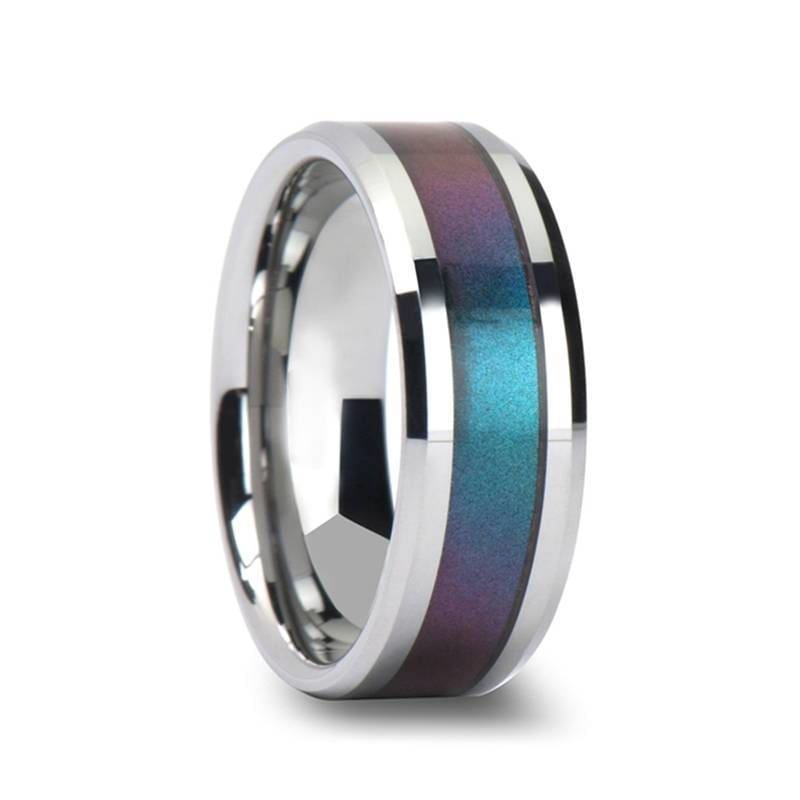 Blue Purple Tungsten Wedding Ring Color Changing Inlay Polished Finish ...