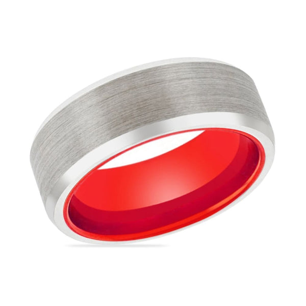 Casper Beveled Brushed Tungsten Carbide Ring For Men Red Inside - 8mm ...