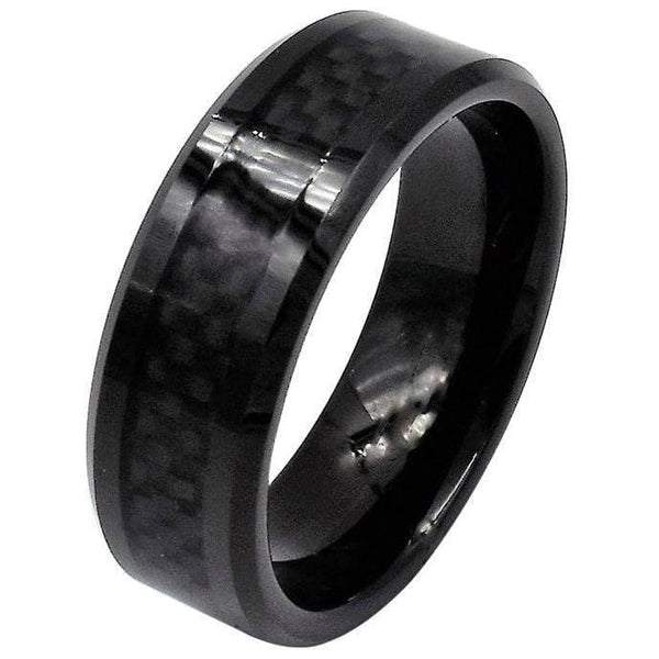 Devon Black Tungsten Wedding Band With Stunning Black Carbon Fiber Inl ...