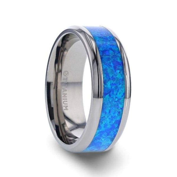 GARY Men’s Titanium Wedding Band With Blue Green Opal Inlay - 8 mm– The ...