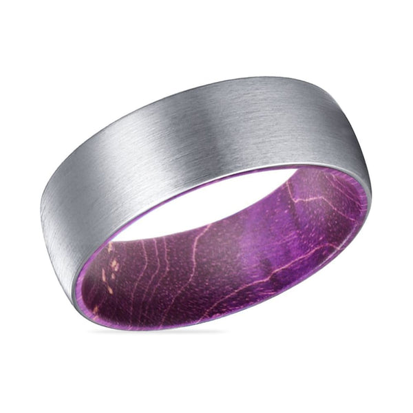 Keyser Domed Brushed Tungsten Carbide Ring with Purple Wood Sleeve Inl ...