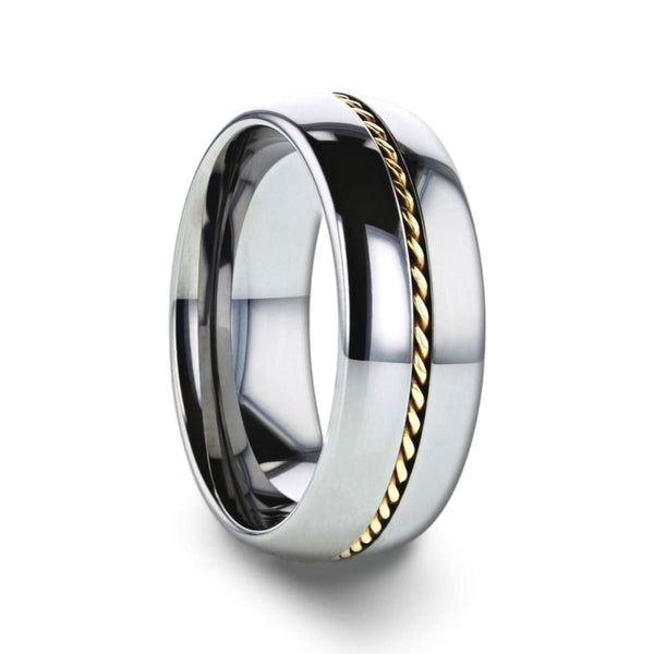 MARCIUS Braided 14k Gold rope Inlay Domed Tungsten Wedding Ring - 6mm ...