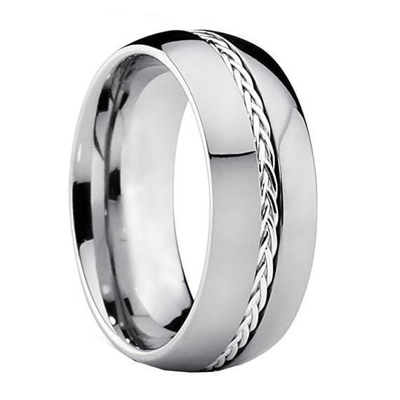 Mens Carbide Tungsten Wedding Ring Grooved with Braided Sterling Silve ...