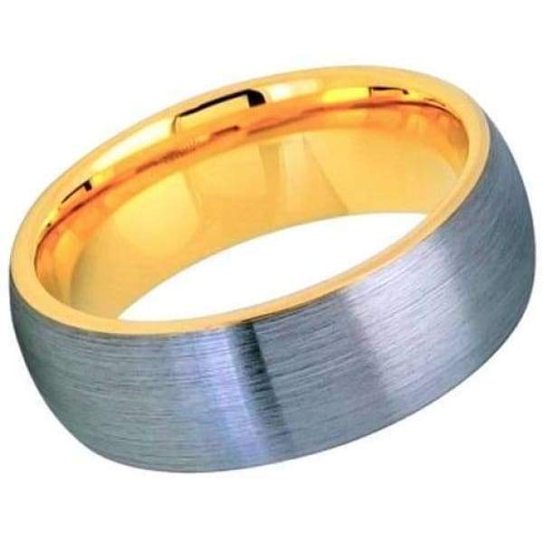 Men’s Tungsten Ring Domed Yellow Gold IP Inside & Gun Metal Brushed ...